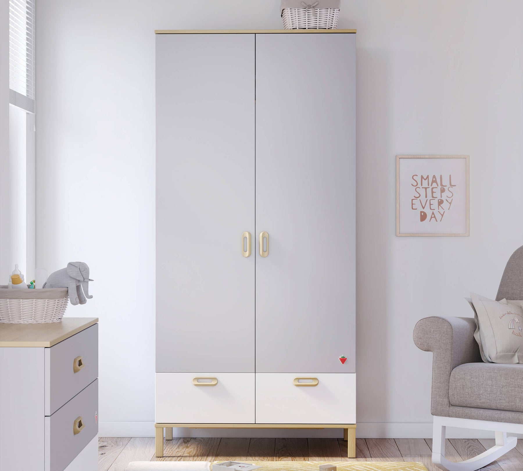 Armadio Cleo Baby 2 ante bianco e grigio – Donne’s Home
